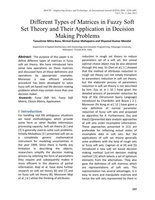 Different Types Of Matrices In Fuzzy Soft Set Theory And Their