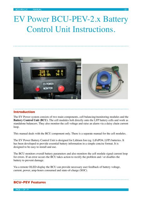 Battery Control Unit PEV-2.0 User Manual - EV Power