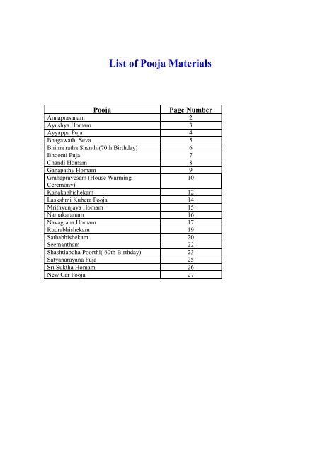 List of Pooja Materials