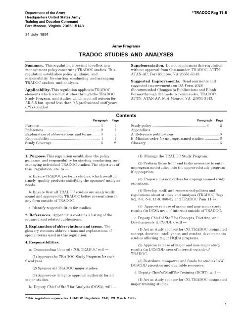 tradoc reg 11-8 - TRADOC - U.S. Army