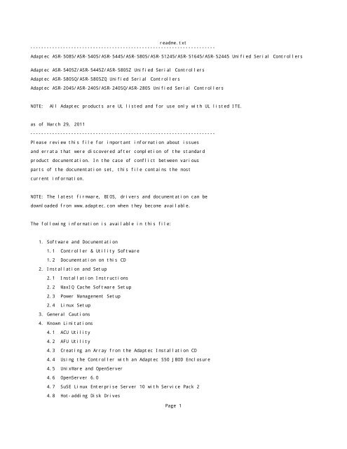 readme.txt - Notepad - Adaptec