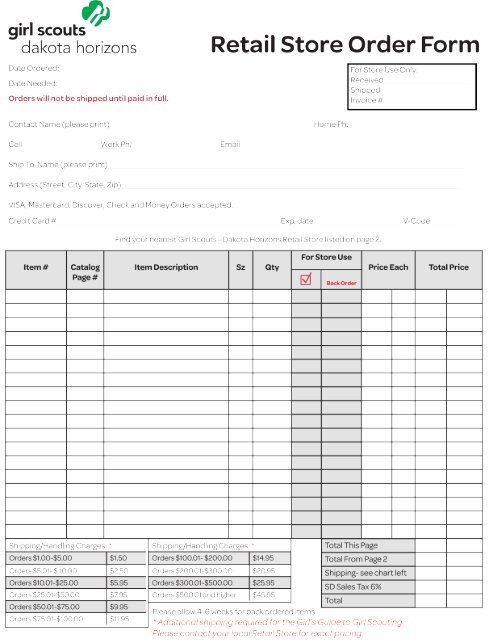 Retail Store Order Form
