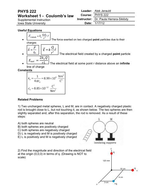Coulombs Law Worksheet Coulomb's Law | Formula + Definition