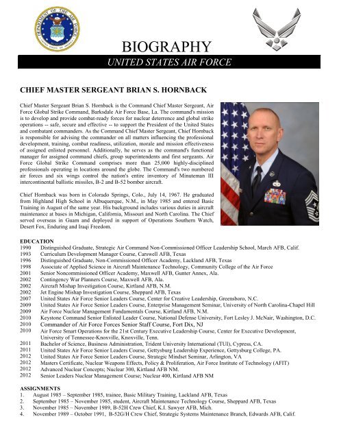 Chief Master Sgt. Brian Hornback - Air Force Global Strike Command
