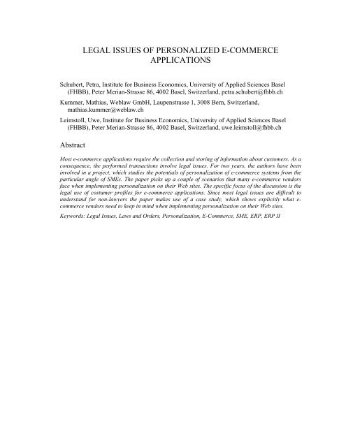 LEGAL ISSUES OF PERSONALIZED E-COMMERCE APPLICATIONS