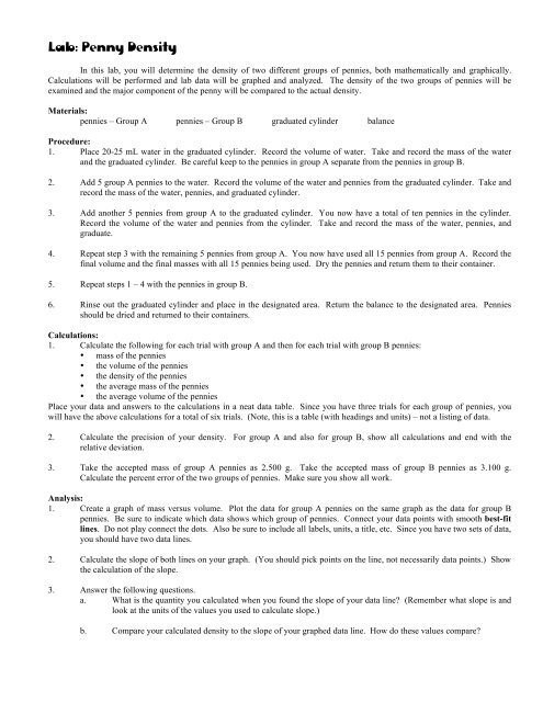 4 - Lab penny density - Honors Chemistry Coursework