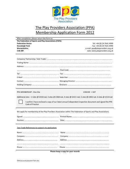 Download the PPA Full Membership Application Form