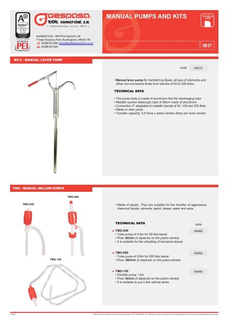 MANUAL PUMPS AND KITS - Bell Flow Systems