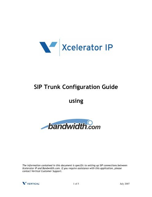 Sip Trunk Configuration Guide Using Vertical