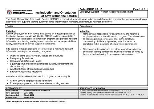 WFP Induction And Orientation Policy And Procedures Health WFP Induction And Orientation Policy And Procedures Health