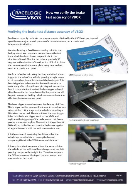 How we verify the brake test accuracy of VBOX - Racelogic