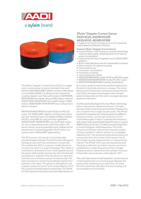 Z-pulse Doppler Current Sensor DCS Seaguard® D367 ... - Aanderaa