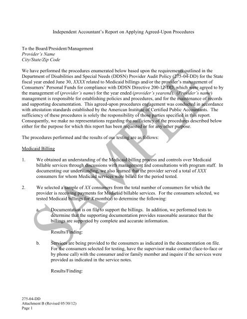 Independent Accountant's Report on Applying Agreed-Upon ...