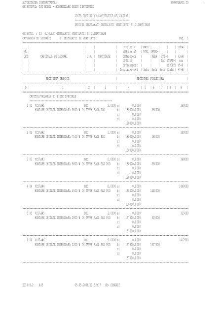 Model deviz instalatii de ventilare-climatizare