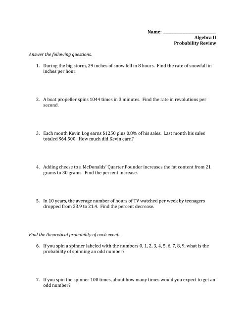 Theoretical Probability Worksheet With Answers