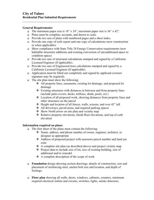 Residential Plan Submittal Checklist - City of Tulare
