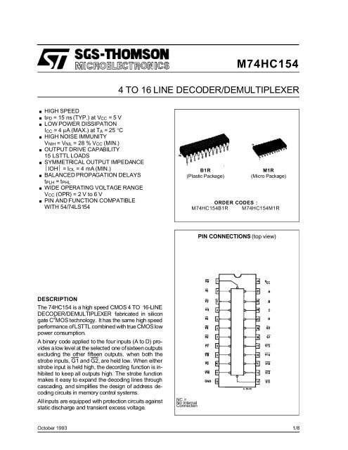 4 TO 16 LINE DECODER/DEMULTIPLEXER