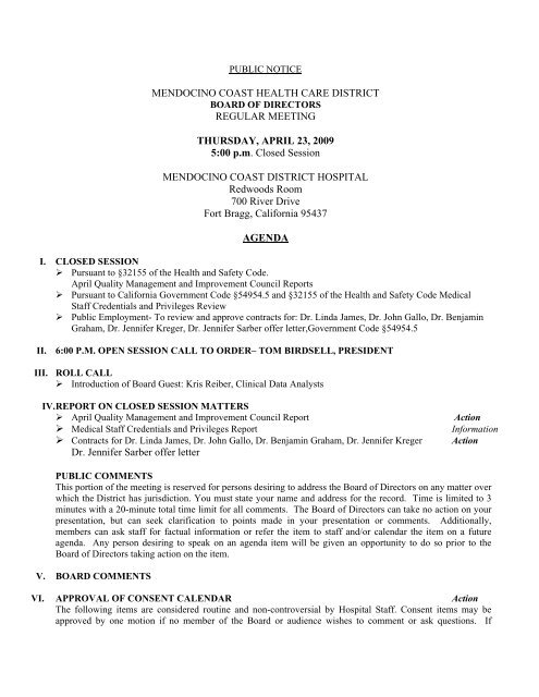 PUBLIC NOTICE - Mendocino Coast District Hospital