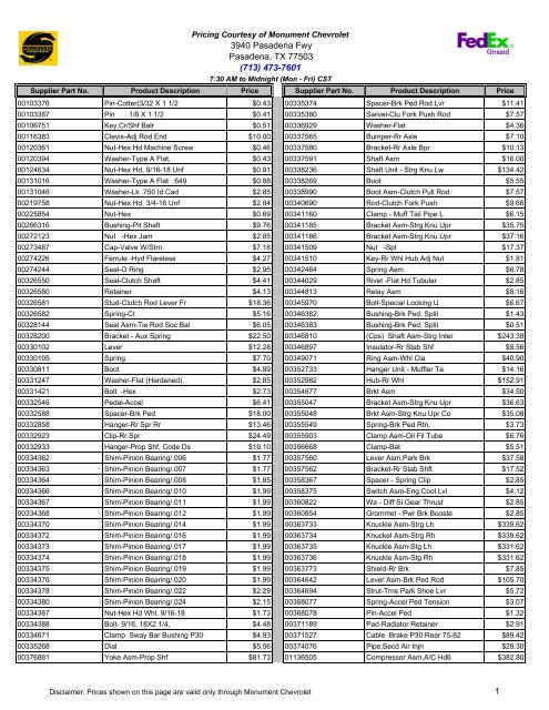 OEM Parts Price Sheet - Oemys-performance.com