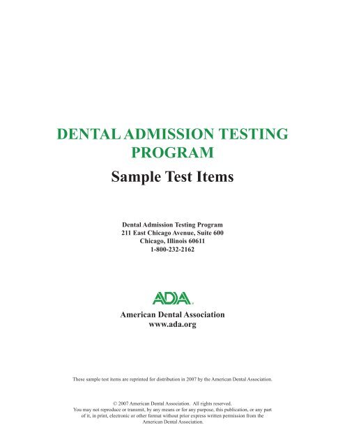 ADA.org: DAT Sample Test Items - American Dental Association