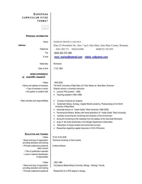 CV-Monica Marian - UBM :: Departamentul de Chimie-Biologie