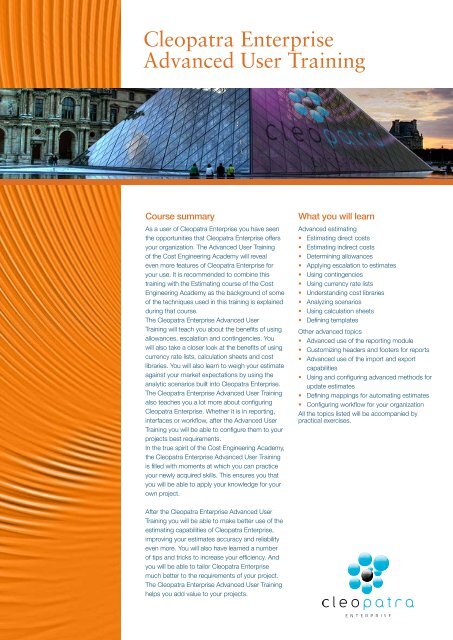 Cleopatra Enterprise Advanced User Training - Cost Engineering