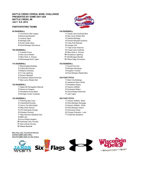 Download Schedule (PDF) - Game Day USA