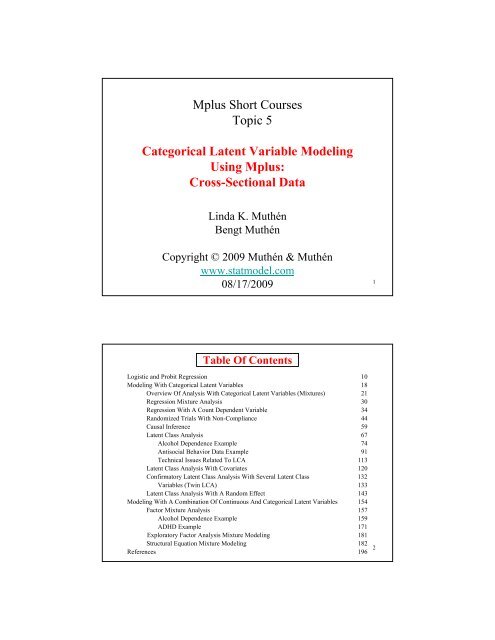 Categorical Latent Variable Modeling Using Mplus Categorical Latent Variable Modeling Using Mplus