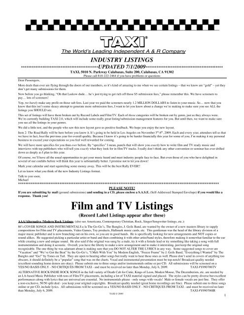Film and TV Listings - Taxi