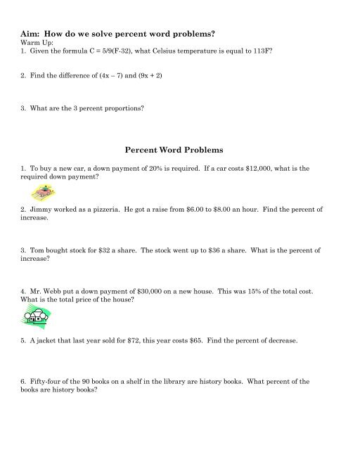 Percent Word Problems - Van Ripers Math Class
