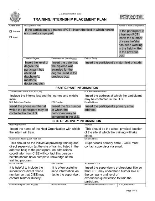training/internship placement plan - Universal Student Exchange