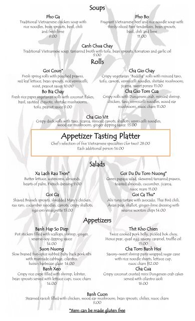 Sample Dinner Menu - Le Colonial