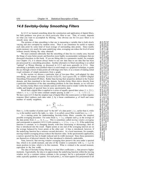 14.8 Savitzky-Golay Smoothing Filters 14.8 Savitzky-Golay Smoothing Filters
