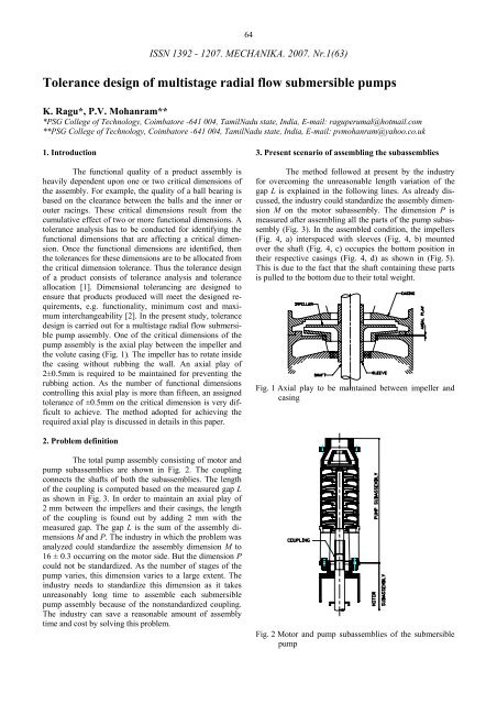 Tolerance design of multistage radial flow submersible pumps Tolerance design of multistage radial flow submersible pumps