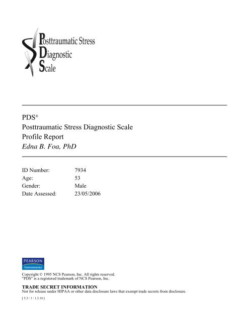 PDS® Posttraumatic Stress Diagnostic Scale Profile Report Edna B ...