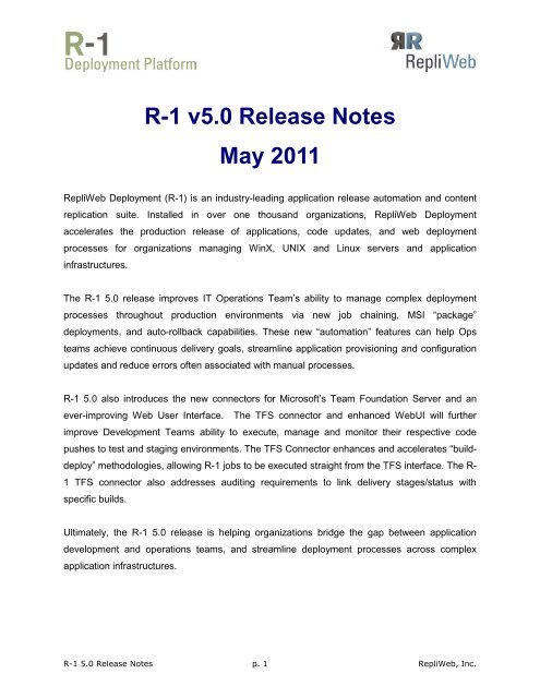 Attunity RepliWeb R-1 5.0 Release Notes