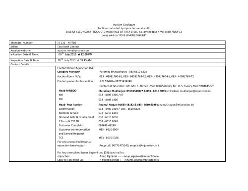 tata steel ex jamshedpur mill scale auction - Metaljunction