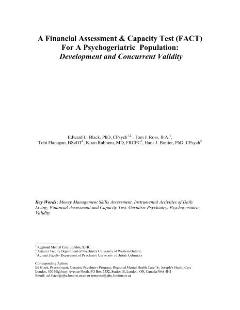 Financial Capacity Instrument - Lawson Health Research Institute