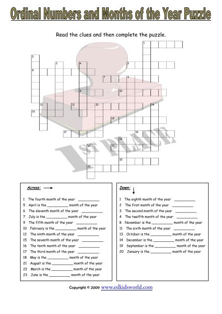Ordinal numbers an months - ESL Kids World
