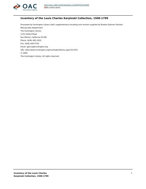 Louis Charles Karpinski Collection, - Calisphere