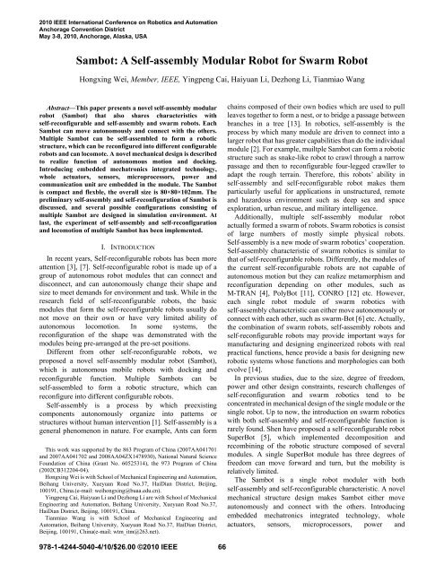 Sambot: A Self-Assembly Modular Robot for Swarm Robot