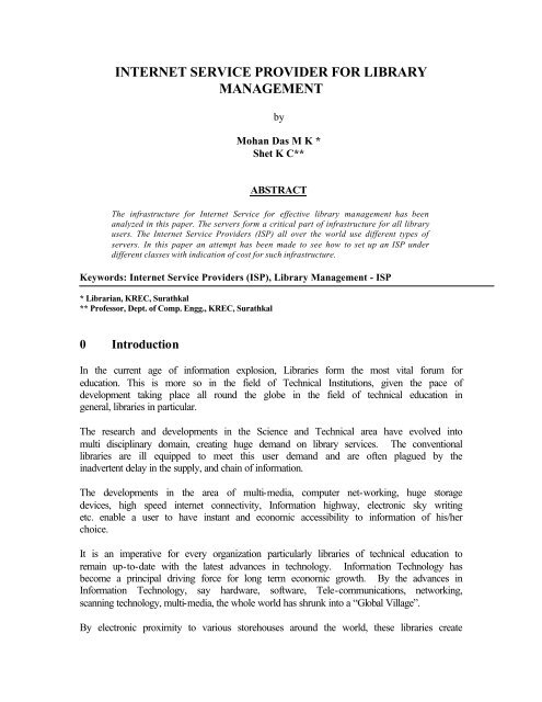 INTERNET SERVICE PROVIDER FOR LIBRARY MANAGEMENT
