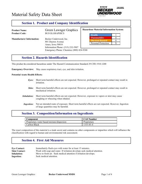 Green Lawnger Graphics MSDS - Becker Underwood