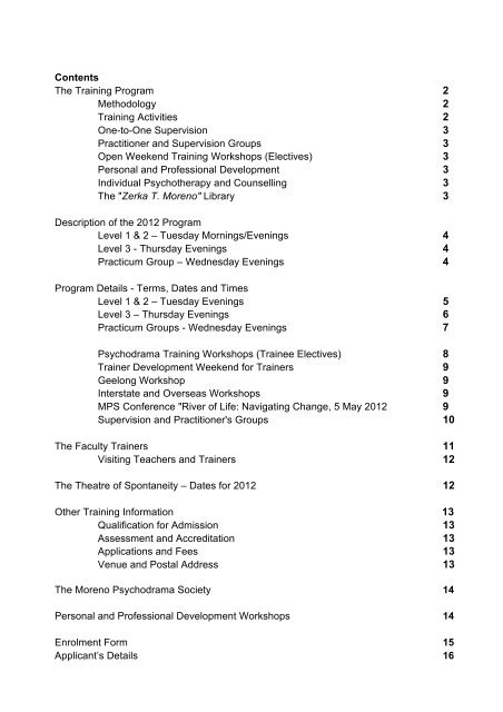 Contents The Training Program Methodology Training Activities One ...