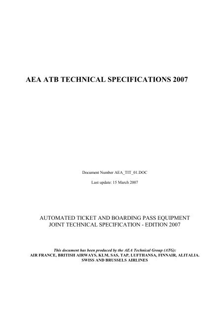 AEA ATB TECHNICAL SPECIFICATIONS 2007