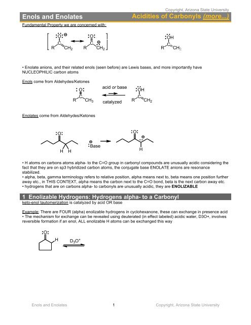 Enols and Enolates - Organic Chemistry at Arizona State University