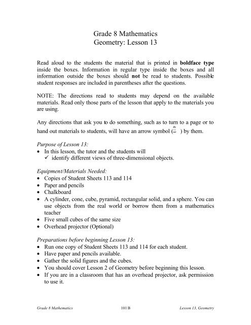Grade 8 Mathematics Geometry: Lesson 13