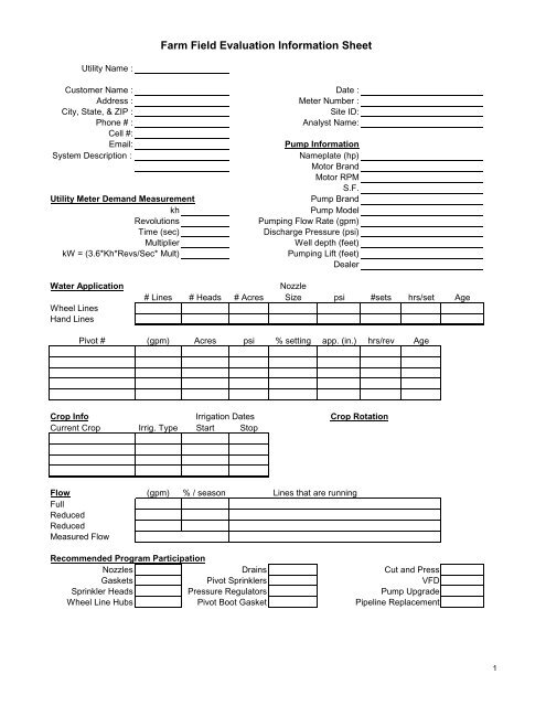 Irrigation Data Collection Form