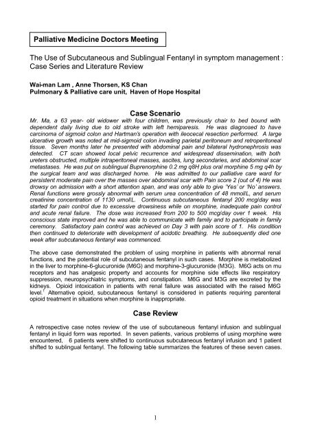 The Use Of Subcutaneous And Sublingual Fentanyl In Symptom