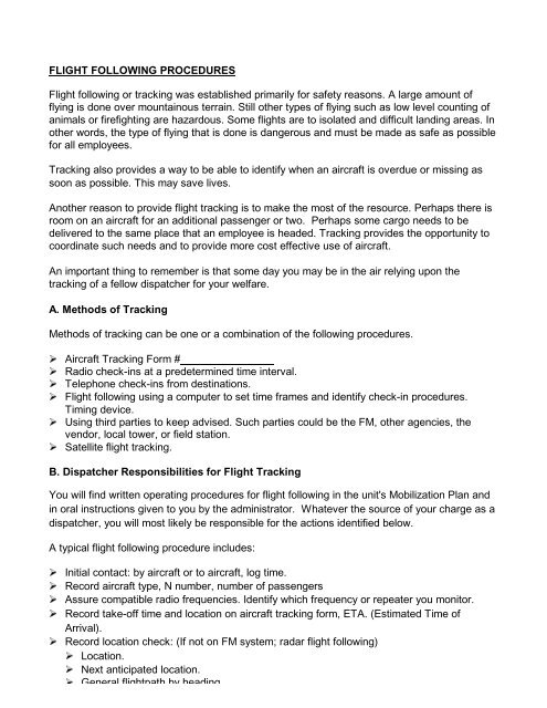 FLIGHT FOLLOWING PROCEDURES Flight following or tracking ...